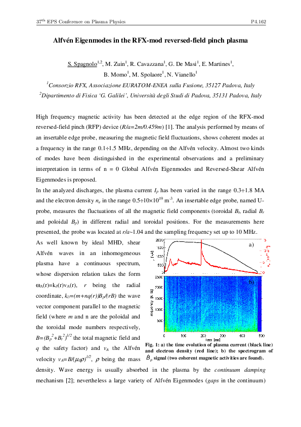 (PDF) Alfvén eigenmodes in the RFX-mod reversed-field pinch plasma