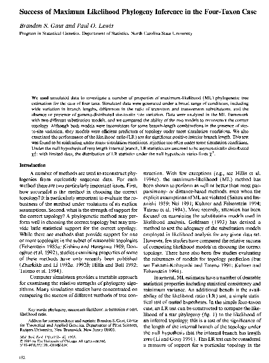 (PDF) Success of maximum likelihood phylogeny inference in the four-taxon case