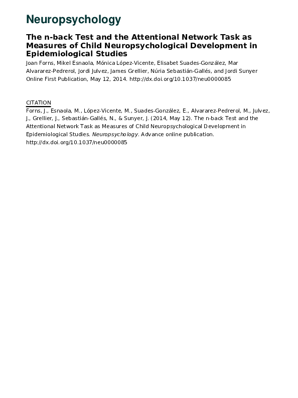 (PDF) The n-back Test and the Attentional Network Task as measures of ...