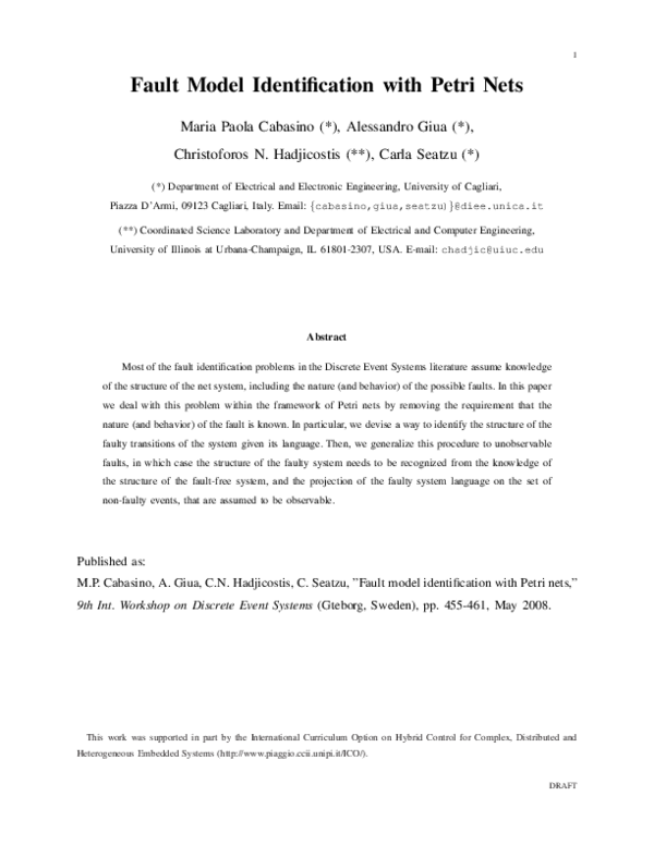 (PDF) Fault model identification with Petri nets