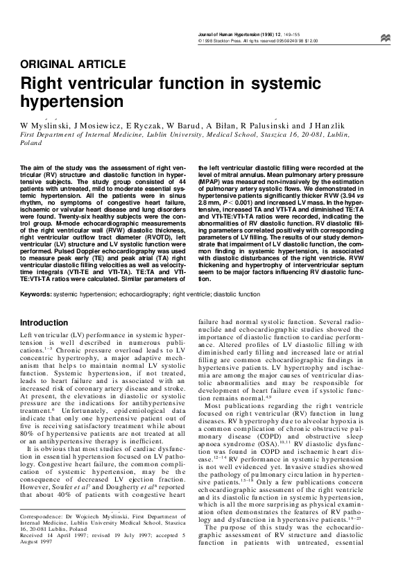 (PDF) Right ventricular function in systemic hypertension