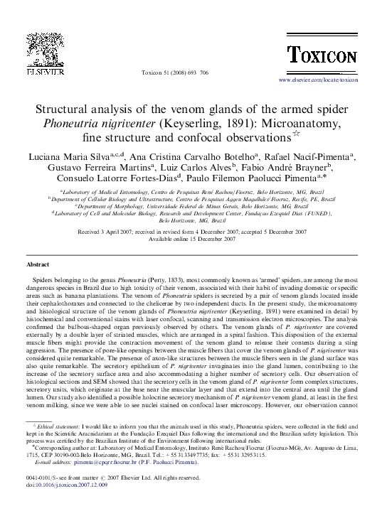 (PDF) Structural analysis of the venom glands of the armed spider ...