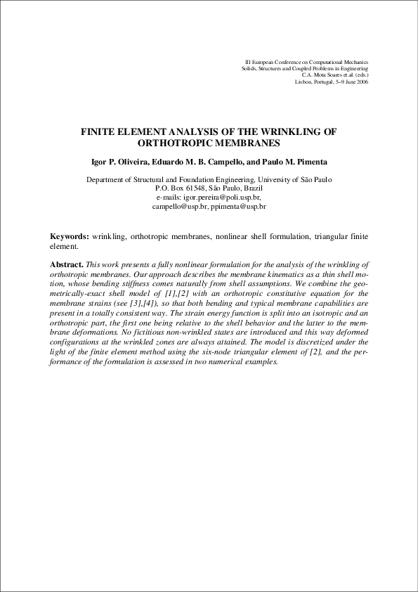 (PDF) Finite Element analysis of the wrinkling of orthotropic membranes