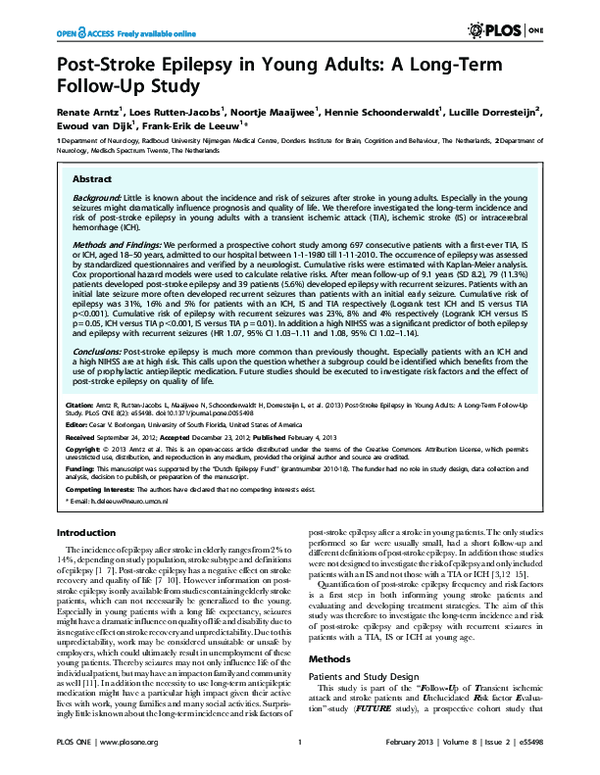 (PDF) Post-Stroke Epilepsy in Young Adults: A Long-Term Follow-Up Study