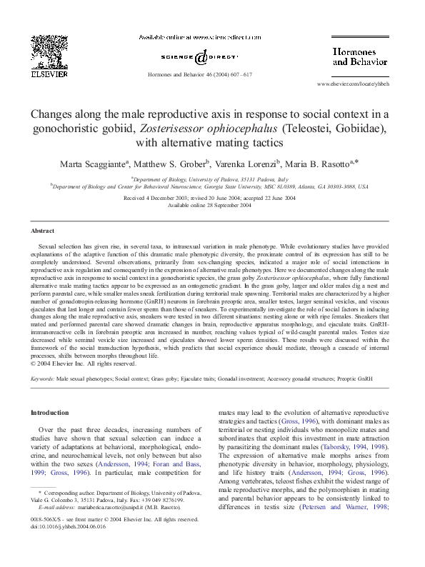 (PDF) Changes along the male reproductive axis in response to social ...