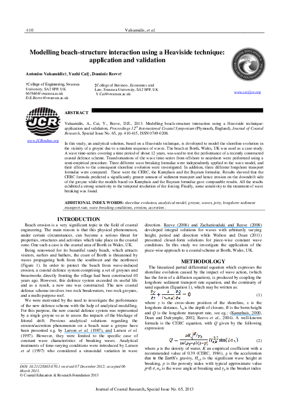 Pdf Modelling Beach Structure Interaction Using A Heaviside Technique Application And Validation