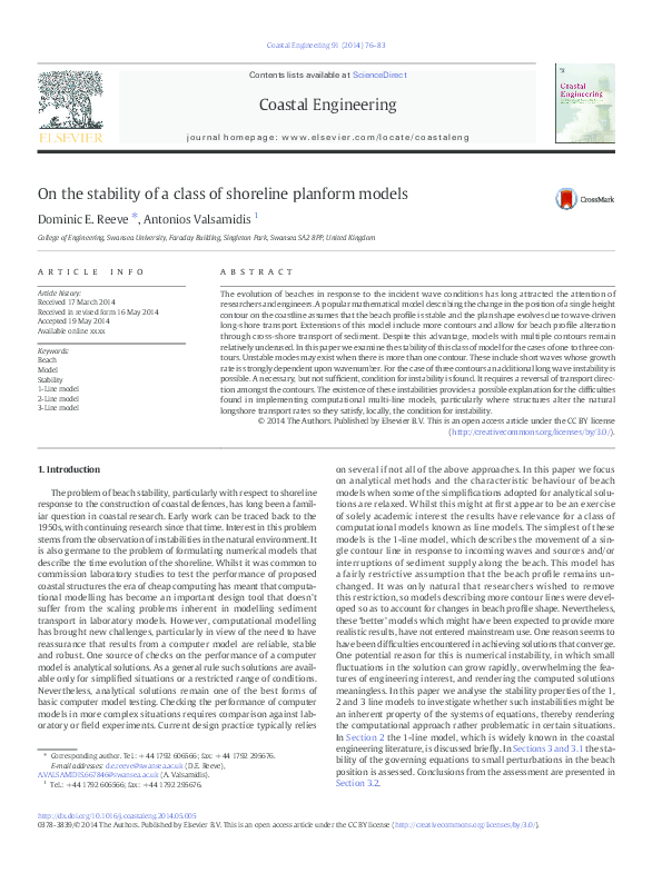 (PDF) On the stability of a class of shoreline planform models