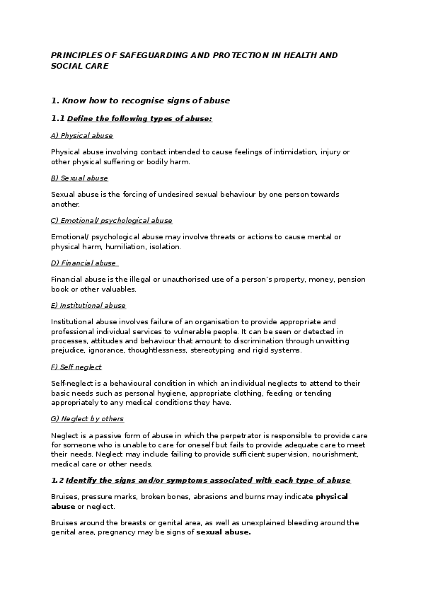 (DOC) PRINCIPLES OF SAFEGUARDING AND PROTECTION IN HEALTH AND SOCIAL CARE