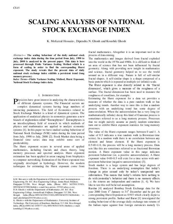 (PDF) Scaling Analysis of National Stock Exchange Index