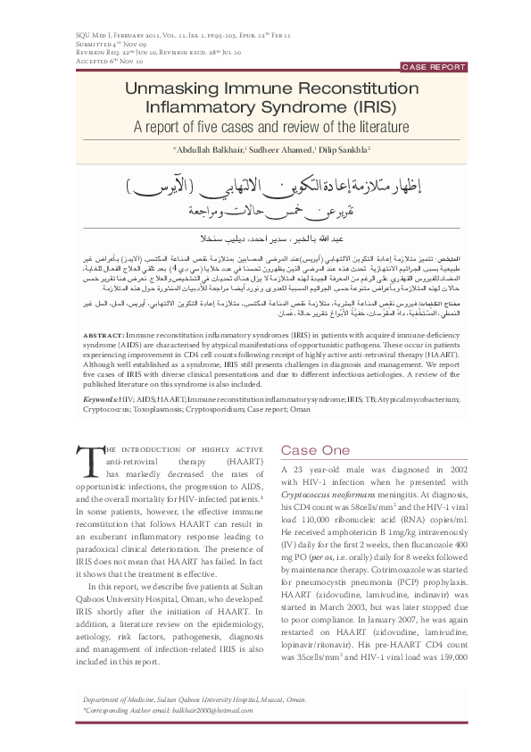 (PDF) Unmasking Immune Reconstitution Inflammatory Syndrome (IRIS): A ...