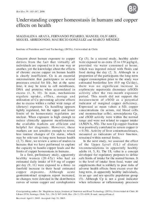 (PDF) Understanding copper homeostasis in humans and copper effects on ...