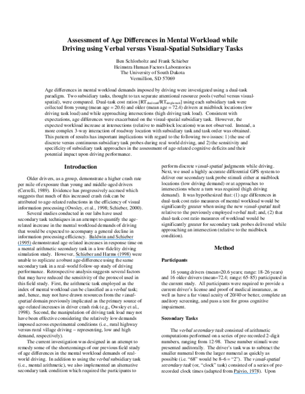 (PDF) Assessment of age differences in mental workload while driving ...