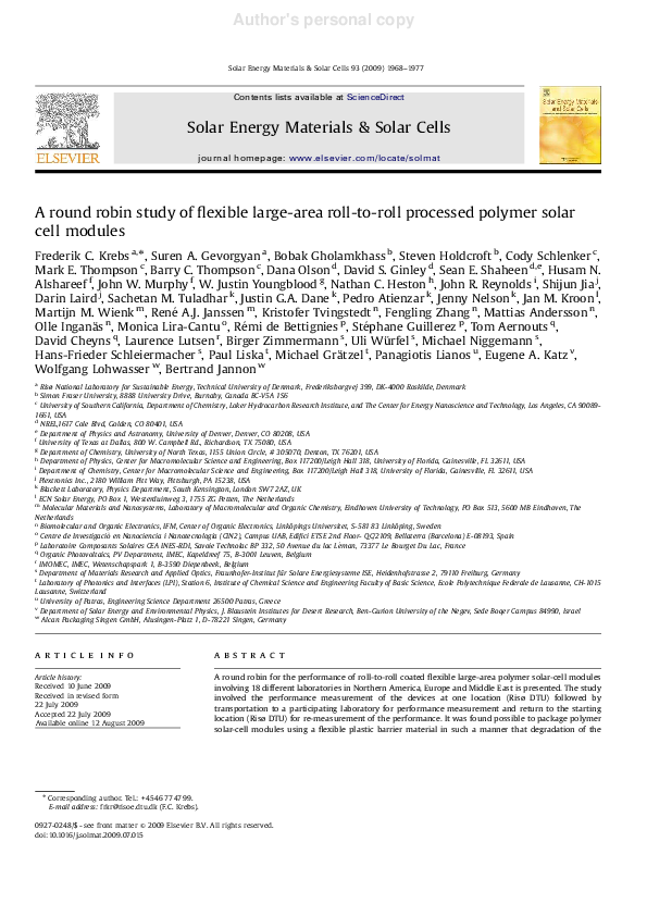 (PDF) A round robin study of flexible large-area roll-to-roll processed ...