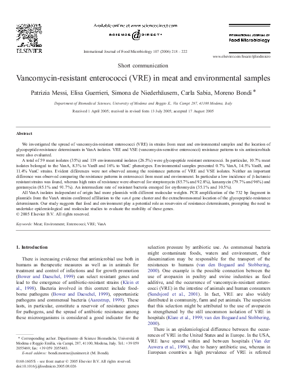 (PDF) Vancomycin-resistant enterococci (VRE) in meat and environmental ...