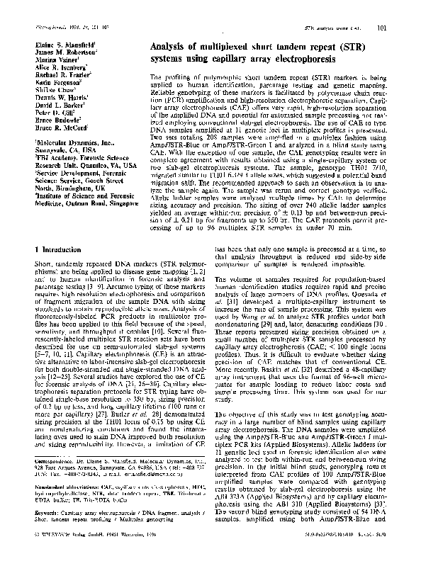 Pdf Analysis Of Multiplexed Short Tandem Repeat Str Systems Using