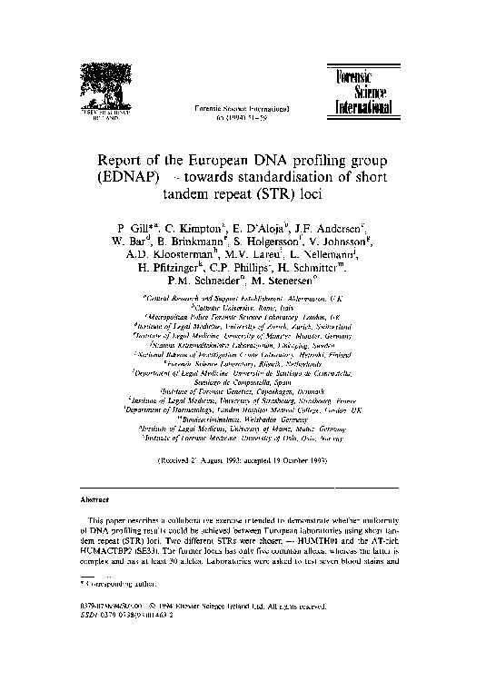 (PDF) Report of the European DNA profiling group (EDNAP) — towards ...