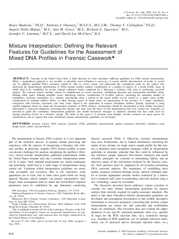 Pdf Mixture Interpretation Defining The Relevant Features For Guidelines For The Assessment