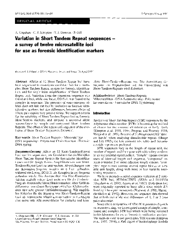 (PDF) Variation in Short Tandem Repeat sequences ?a survey of twelve ...