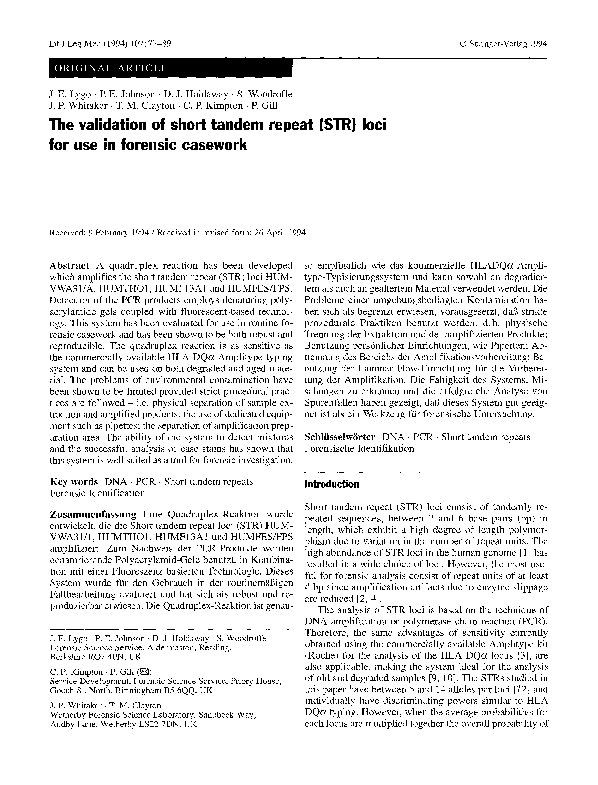 (PDF) The validation of short tandem repeat (STR) loci for use in ...
