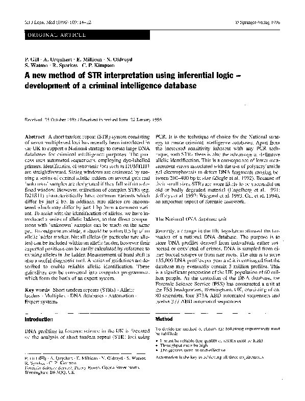 (PDF) A new method of STR interpretation using inferential logic ...