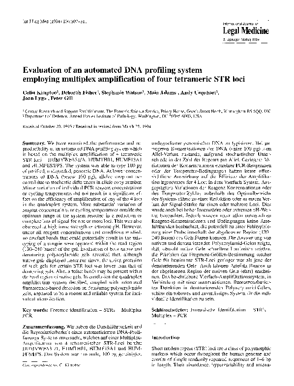 (PDF) Evaluation of an automated DNA profiling system employing ...