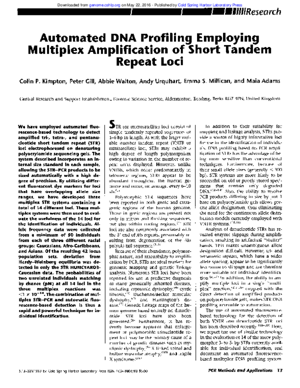 (PDF) Automated DNA profiling employing multiplex amplification of ...