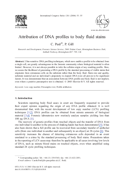 (PDF) Attribution of DNA profiles to body fluid stains