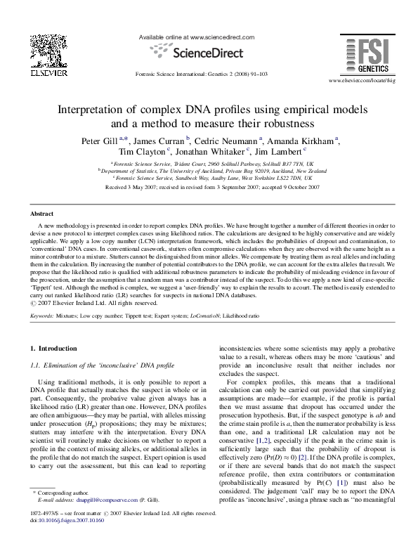 (PDF) Interpretation of complex DNA profiles using empirical models and ...