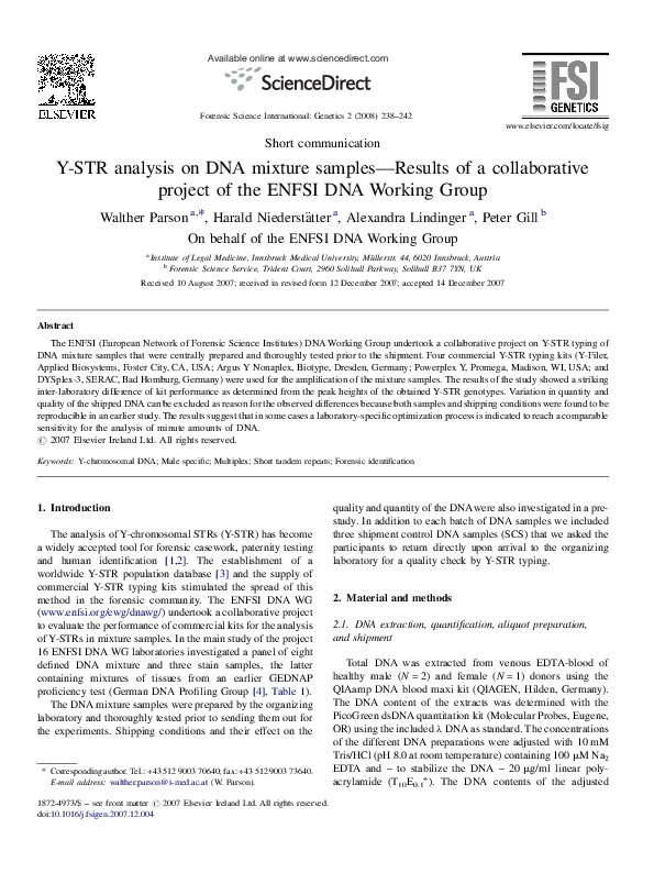 (PDF) Y-STR analysis on DNA mixture samples—Results of a collaborative ...