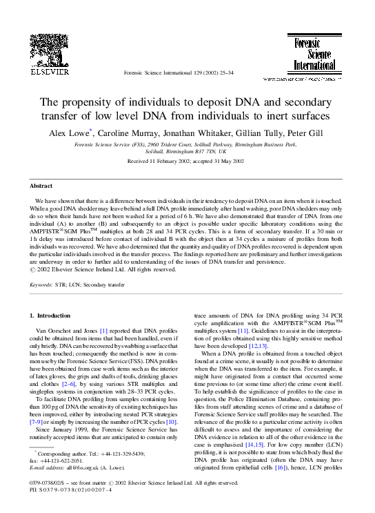 (PDF) The propensity of individuals to deposit DNA and secondary ...