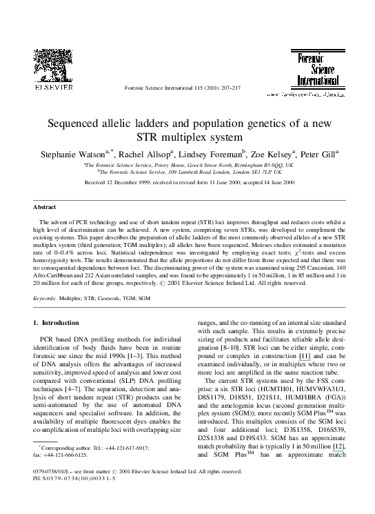 (PDF) Sequenced allelic ladders and population genetics of a new STR ...
