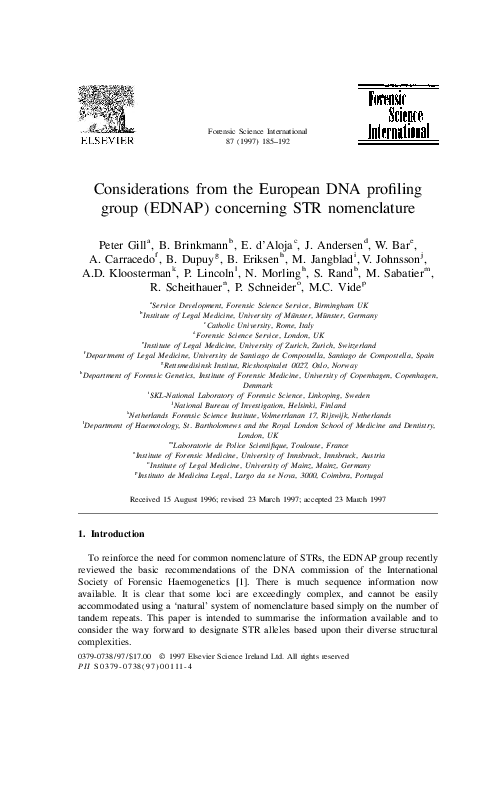 (PDF) Considerations from the European DNA profiling group (EDNAP ...