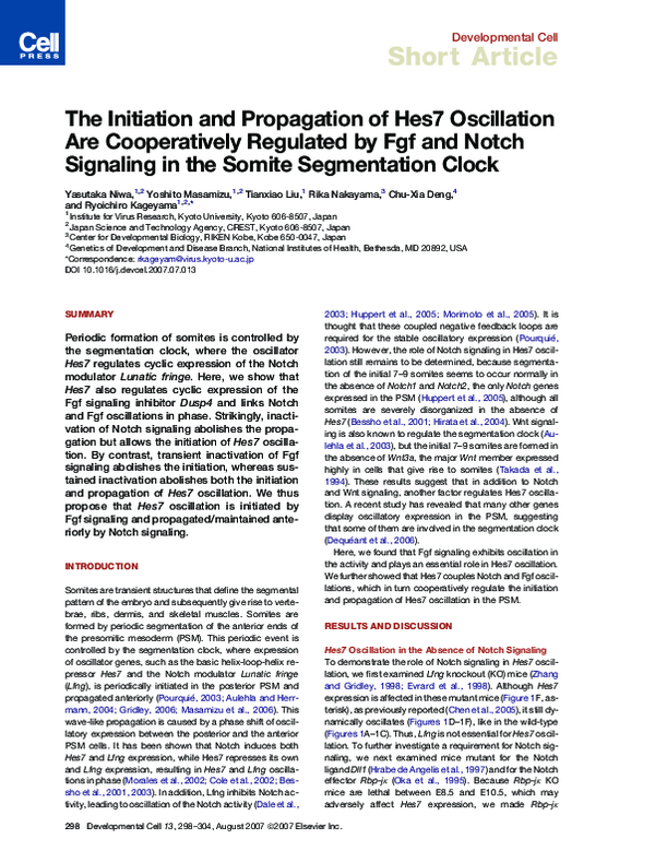 (PDF) The Initiation and Propagation of Hes7 Oscillation Are ...