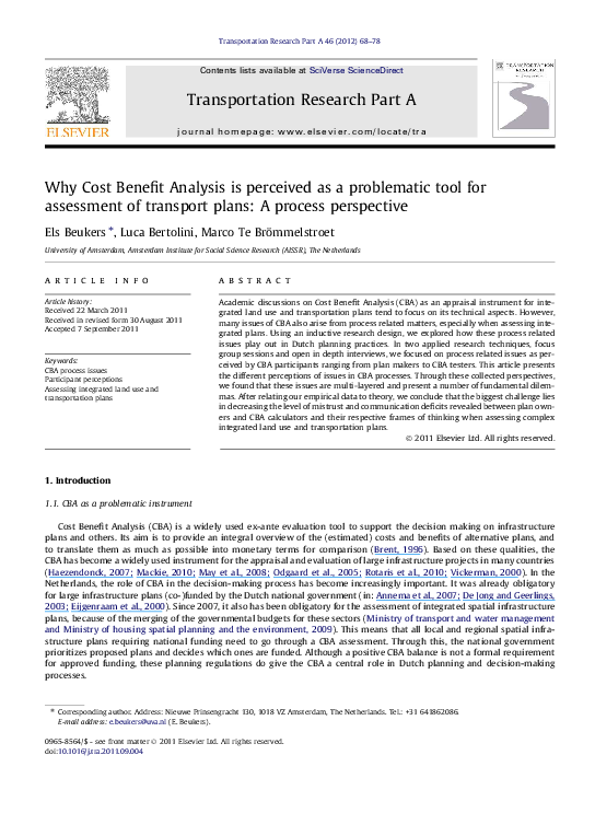 (PDF) Why Cost Benefit Analysis is perceived as a problematic tool for ...
