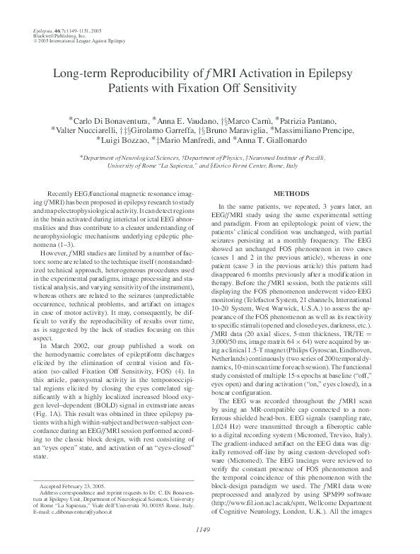 (PDF) Long-term Reproducibility of fMRI Activation in Epilepsy Patients with Fixation Off ...