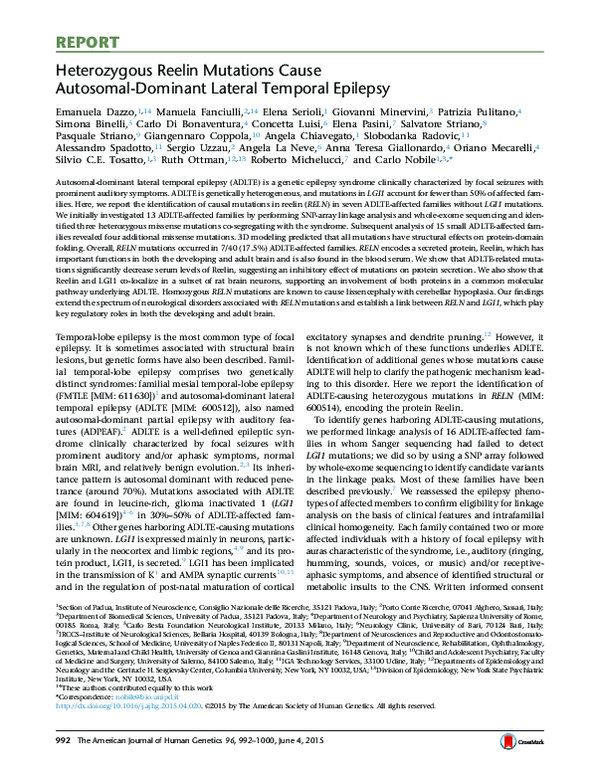 (PDF) Heterozygous Reelin Mutations Cause Autosomal-Dominant Lateral Temporal Epilepsy | Anna ...