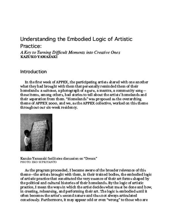 (PDF) Understanding the Embodied Logic of Artistic Practice: A Key to ...