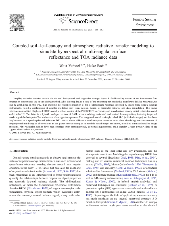 (PDF) Coupled soil–leaf-canopy and atmosphere radiative transfer modeling to simulate ...