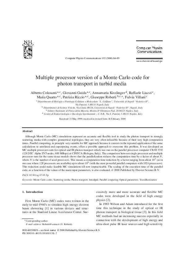 (PDF) Multiple processor version of a Monte Carlo code for photon transport in turbid media