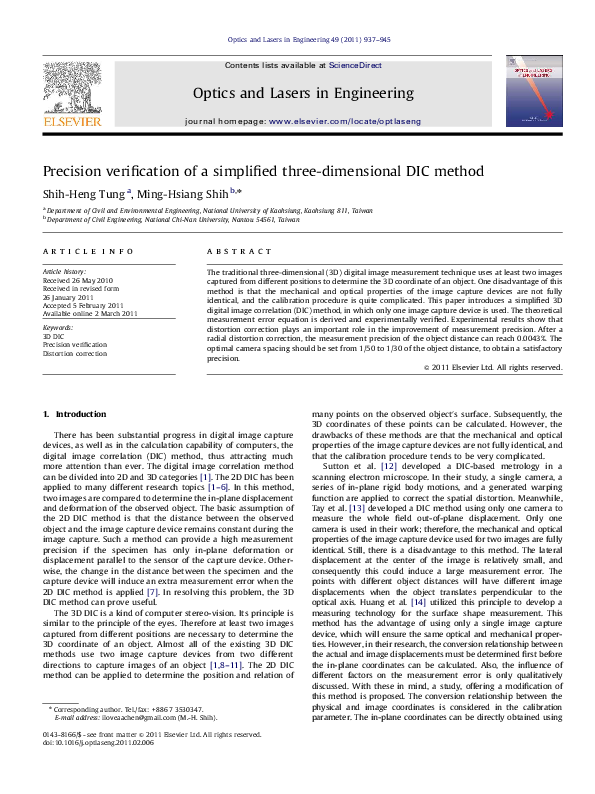 Pdf Precision Verification Of A Simplified Three Dimensional Dic Method