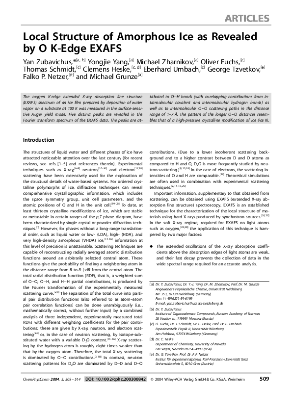 (PDF) Local Structure of Amorphous Ice as Revealed by O K-Edge EXAFS