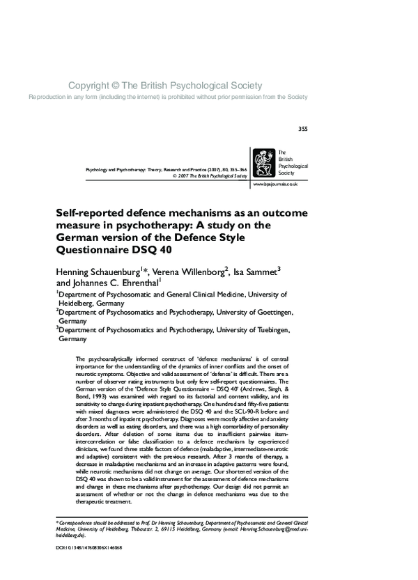 (DOC) Examining the Defense Style Questionnaire 88 (DSQ-88) in an ...