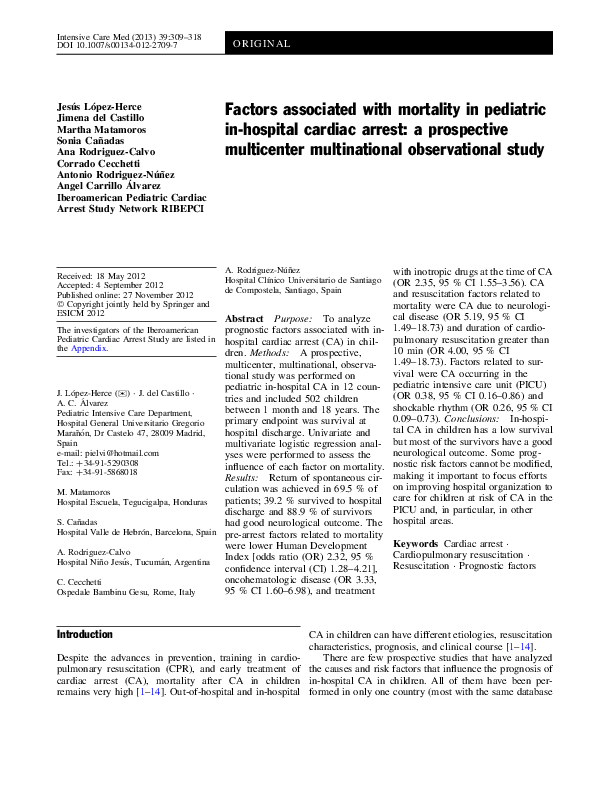 (PDF) Factors associated with mortality in pediatric in-hospital cardiac arrest: a prospective ...