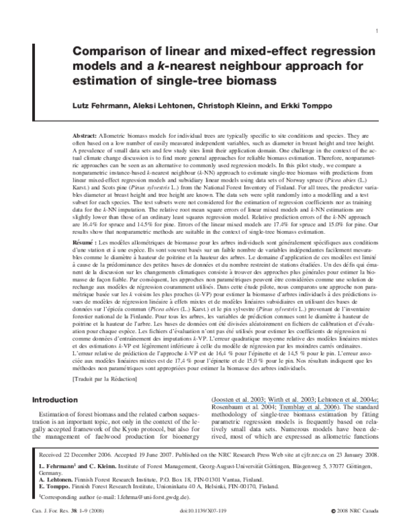 Pdf Comparison Of Linear And Mixed Effect Regression Models And A K
