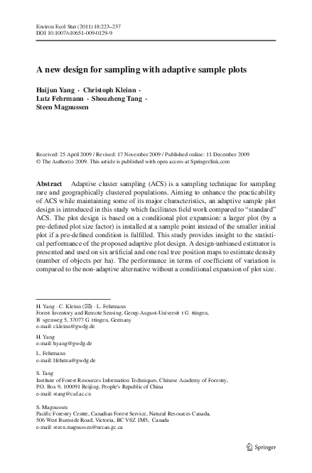 Pdf A New Design For Sampling With Adaptive Sample Plots