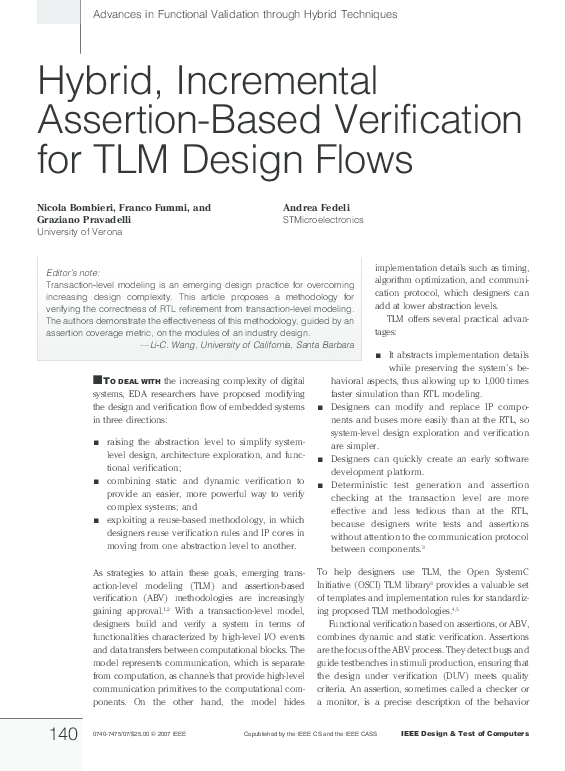 (PDF) Hybrid, incremental assertion-based verification for TLM design flows
