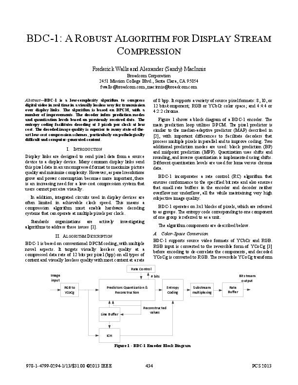 Pdf Bdc 1 A Robust Algorithm For Display Stream Compression 