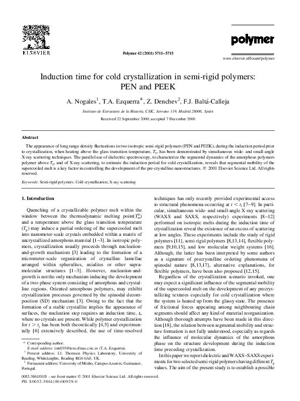 (PDF) Induction time for cold crystallization in semi-rigid polymers ...