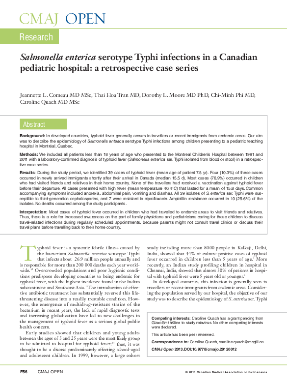(PDF) Salmonella enterica serotype Typhi infections in a Canadian ...