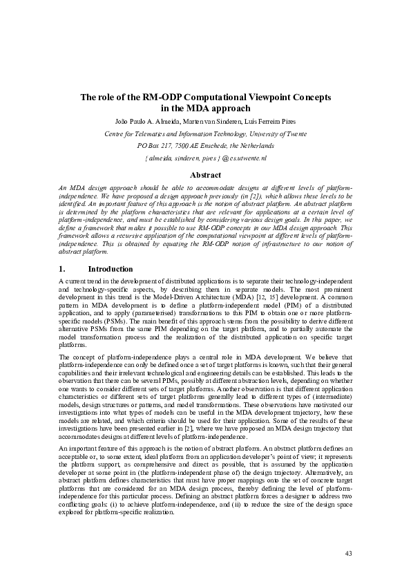 (PDF) The role of the RM-ODP Computational Viewpoint Concepts in the MDA approach